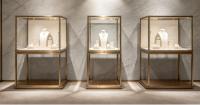 China Luxury Commercial Durable Stainless Steel Jewelry Display Stand Set Customized Necklace Cabinet LED Lighting Premium Showcases for sale