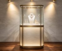 China Luxury Commercial Durable Stainless Steel Jewelry Display Stand Set Customized Necklace Cabinet LED Lighting Premium Showcases for sale
