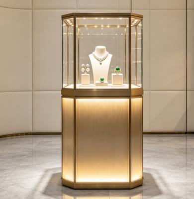 China Modern LED Light Jewelry Showcase Counter Display Aluminum Frame with MDF Tempered Glass for Store Shopping Mall for sale