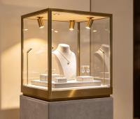 China Modern LED Light Jewelry Showcase Counter Display Aluminum Frame with MDF Tempered Glass for Store Shopping Mall for sale