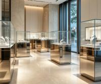 China Custom High-End Jewelry Store Mirror Stainless Steel Freestanding Display, Glass Showcase for Luxury Jewelry for sale
