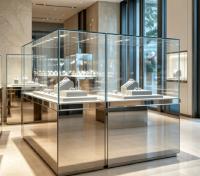 China Custom High-End Jewelry Store Mirror Stainless Steel Freestanding Display, Glass Showcase for Luxury Jewelry for sale