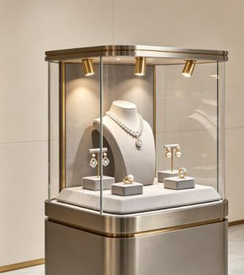 China Modern LED Light Jewelry Showcase Counter Display Aluminum Frame with MDF Tempered Glass for Store Shopping Mall for sale