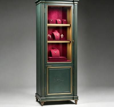 China Custom European Style Jewelry Store Display Case, Elegant Green Wood Glass Showcase for sale