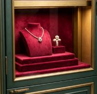 China Custom European Style Jewelry Store Display Case, Elegant Green Wood Glass Showcase for sale