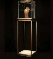 China Luxury Gold Frame Freestanding Vertical Jewelry Display Case, Glass Showcase for sale