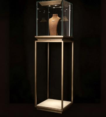 China Luxury Gold Frame Freestanding Vertical Jewelry Display Case, Glass Showcase for sale