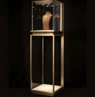 China Luxury Gold Frame Freestanding Vertical Jewelry Display Case, Glass Showcase for sale