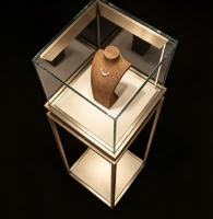 China Luxury Gold Frame Freestanding Vertical Jewelry Display Case, Glass Showcase for sale