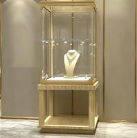 China Luxury Natural Wood & Gold Frame Jewelry Display Case, Freestanding Glass Showcase for sale