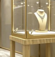 China Luxury Natural Wood & Gold Frame Jewelry Display Case, Freestanding Glass Showcase for sale