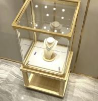 China Luxury Natural Wood & Gold Frame Jewelry Display Case, Freestanding Glass Showcase for sale