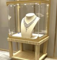 China Luxury Natural Wood & Gold Frame Jewelry Display Case, Freestanding Glass Showcase for sale