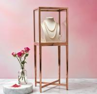 China Luxury Rose Gold Freestanding Jewelry Display Case, Premium Glass Showcase for Necklaces & Earrings for sale