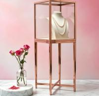 China Luxury Rose Gold Freestanding Jewelry Display Case, Premium Glass Showcase for Necklaces & Earrings for sale