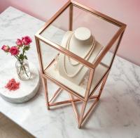 China Luxury Rose Gold Freestanding Jewelry Display Case, Premium Glass Showcase for Necklaces & Earrings for sale