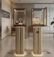 China Luxury New Chinese Style Freestanding Jewelry Display Cabinet Premium Tempered Glass Showcase LED Lighting Retail Store for sale