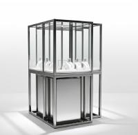 China Handcrafted Premium Jewelry Island Brushed Stainless Steel Tempered Glass LED Lit Organizer Lockable Base Luxury Watch for sale