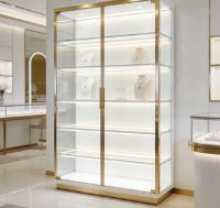 China White Gold Full-Glass Jewelry Display Cabinet Custom LED-Lit Showcase Lockable Storage Durable High Quality Jewelry Showroom for sale