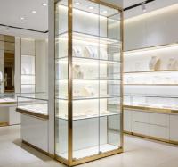 China White Gold Full-Glass Jewelry Display Cabinet Custom LED-Lit Showcase Lockable Storage Durable High Quality Jewelry Showroom for sale