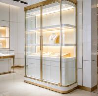 China White Gold Full-Glass Jewelry Display Cabinet Custom LED-Lit Showcase Lockable Storage Durable High Quality Jewelry Showroom for sale