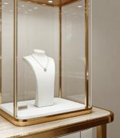 China Luxury Floor-Standing Glass Dome Jewelry Display Cabinet Custom Gold Plated Metal LED Lighting Customizable Dimensions/Shelves for sale