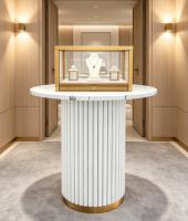 China Brand Ring Store Lock Led Metal Marble White Gold Counter Top Glass Lighted Jewelry Showcases Display case for sale
