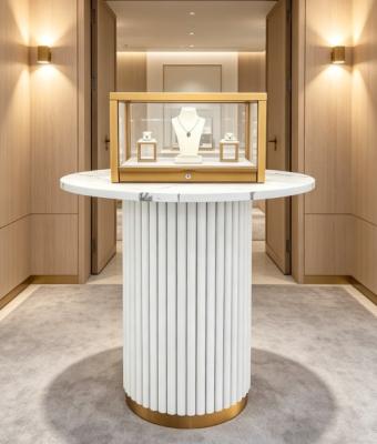 China Brand Ring Store Lock Led Metal Marble White Gold Counter Top Glass Lighted Jewelry Showcases Display case for sale