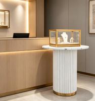 China Brand Ring Store Lock Led Metal Marble White Gold Counter Top Glass Lighted Jewelry Showcases Display case for sale