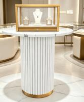 China Brand Ring Store Lock Led Metal Marble White Gold Counter Top Glass Lighted Jewelry Showcases Display case for sale
