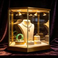 China Luxurious White and Gold Metal Jewelry Display Case with LED Lighting Eco-Friendly Secure and Easy to Clean for Retail Stores for sale