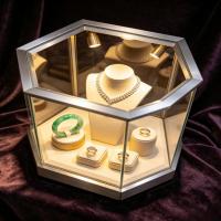 China Luxurious White and Gold Metal Jewelry Display Case with LED Lighting Eco-Friendly Secure and Easy to Clean for Retail Stores for sale