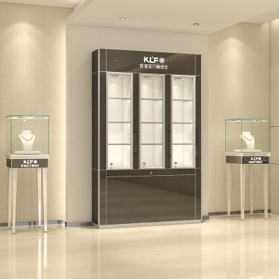 China Modern Wall Mount Jewelry Showcase Metal Glass Wood Commercial Display Furniture for sale