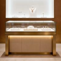 China Multi Layer Island Jewelry Showcase Solid Wood Metal Frame Tempered Glass Cabinet for sale