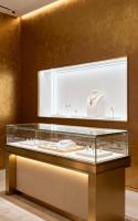 China Multi Layer Island Jewelry Showcase Solid Wood Metal Frame Tempered Glass Cabinet for sale