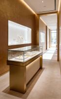 China Multi Layer Island Jewelry Showcase Solid Wood Metal Frame Tempered Glass Cabinet for sale