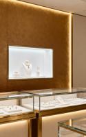 China Multi Layer Island Jewelry Showcase Solid Wood Metal Frame Tempered Glass Cabinet for sale