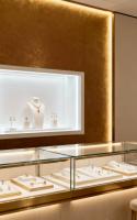 China Multi Layer Island Jewelry Showcase Solid Wood Metal Frame Tempered Glass Cabinet for sale
