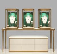 China Luxury Gold Frame Dome Glass Jewelry Display Case with LED Spotlight Customizable Finish Durable High Quality for sale