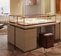 China Square Glass Jewelry Display Cabinet with Rose Gold Trim & Leather Base Freestanding LED Lighting for Retail Stores for sale