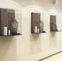 China Square Glass Jewelry Display Cabinet with Rose Gold Trim & Leather Base Freestanding LED Lighting for Retail Stores for sale