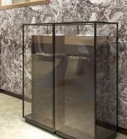 China Square Glass Jewelry Display Cabinet with Rose Gold Trim & Leather Base Freestanding LED Lighting for Retail Stores for sale