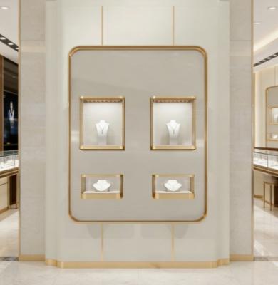 China Luxury Wall Mounted MDF Jewelry Display Cabinet with LED Lighting 2-Tier Necklace & Pendant Showcase for Jewelry Store Showroom for sale