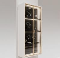 China Rounded Corner Island Jewelry Display Counter | Cream Body Rose Gold Trim | Glass Showcase LED Lights | Durable Luxury Malls for sale