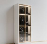 China Rounded Corner Island Jewelry Display Counter | Cream Body Rose Gold Trim | Glass Showcase LED Lights | Durable Luxury Malls for sale