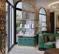 China Luxury Emerald Green Velvet Marble Jewelry Display Cabinet, High-End Glass Showcase for Fine Jewelry Retail for sale