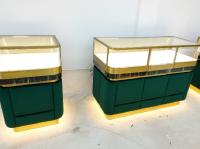 China Luxury Emerald Green Velvet Marble Jewelry Display Cabinet, High-End Glass Showcase for Fine Jewelry Retail for sale