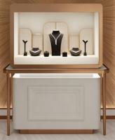 China Luxury Gold Frame Jewelry Display Showcase LED White Base Elegant Necklace Bracelet Retail Display Cabinet Black Velvet Stands for sale