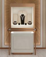 China Luxury Gold Frame Jewelry Display Showcase LED White Base Elegant Necklace Bracelet Retail Display Cabinet Black Velvet Stands for sale