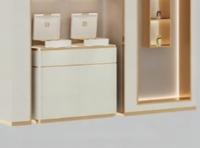 China Premium Beige & Gold Jewelry Showcase Wall Shelf with LED Lit Niche & Drawers Customizable Display Cabinets for Retail for sale